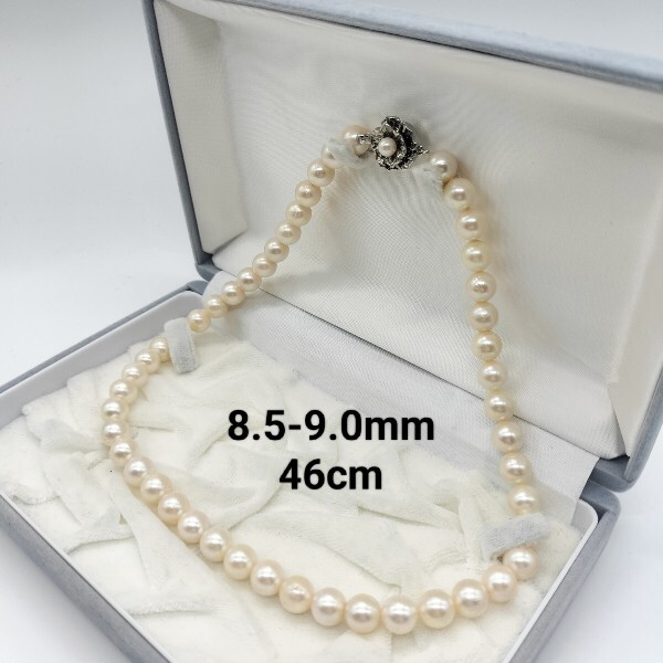 【目立った傷や汚れなし】1円〜【照り良!!】アコヤ真珠 あこや パール ネックレス 8.5mm〜9mm 46cm シルバー SILVER 刻印 49.4g 本真珠 pearl jewelry ...