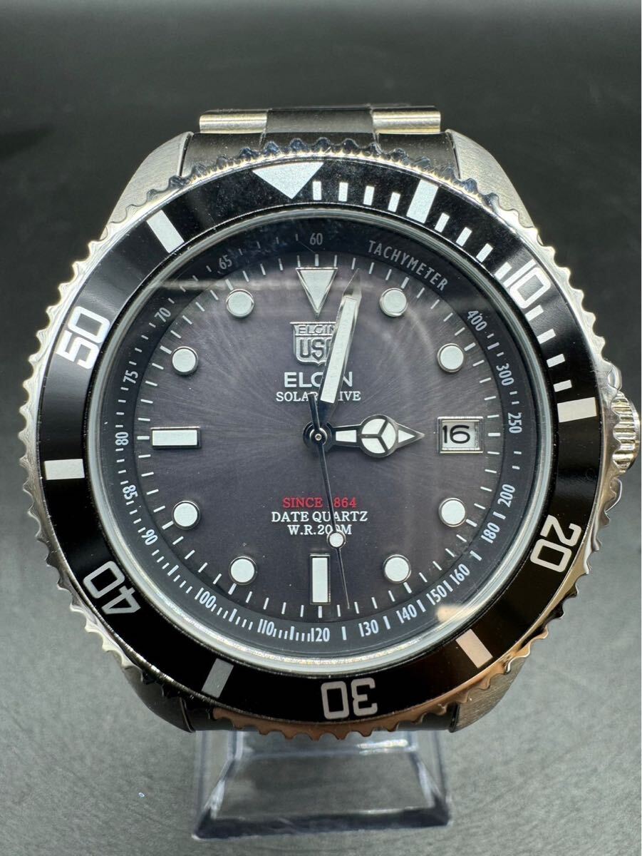 【やや傷や汚れあり】【0622】《美品》ELGIN エルジン FK-1426-FL SOLAR DRIVE(ソーラードライブ) クォーツ 黒 ...