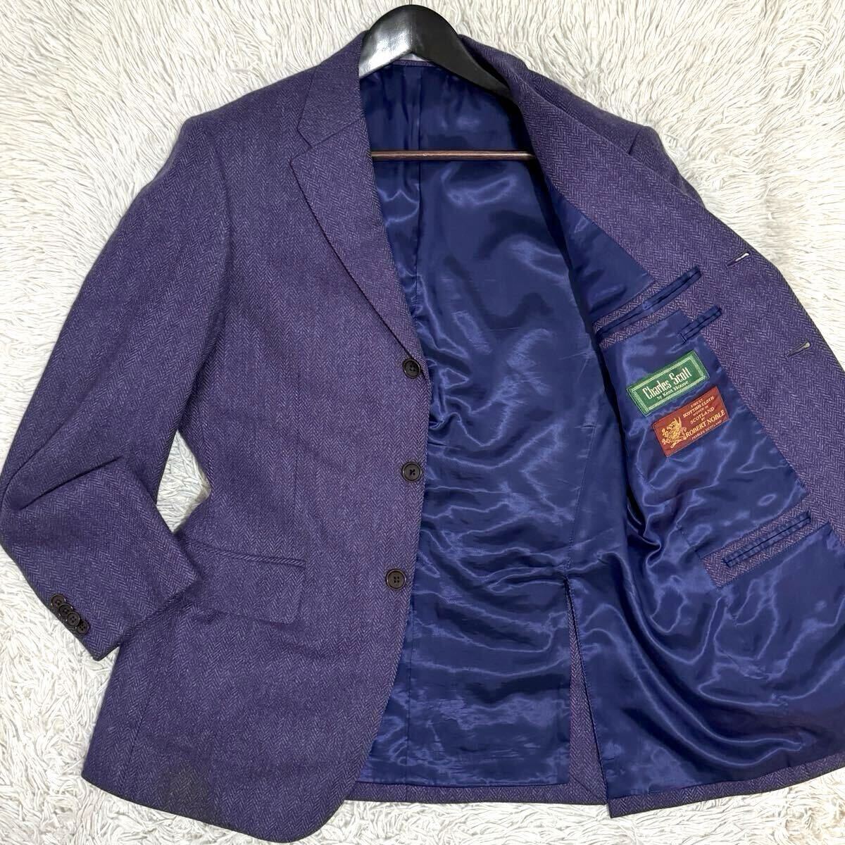 【目立った傷や汚れなし】希少カラー!!美品!!【映えるパープル】Robert Noble生地 ヘリンボーン ツイード テーラードジャケット KENT HOUSE 肉厚 Mサイズ 高級感 の落札 ...