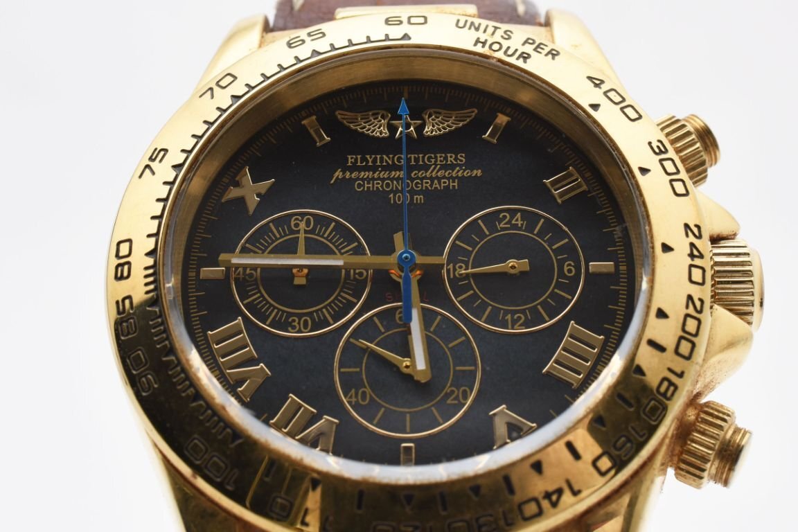 【やや傷や汚れあり】フライングタイガース ラウンド クロノグラフ ゴールド クォーツ メンズ 腕時計 FLYING TIGERSの落札情報詳細 - Yahoo!オークション落札価格検索 オークフリー
