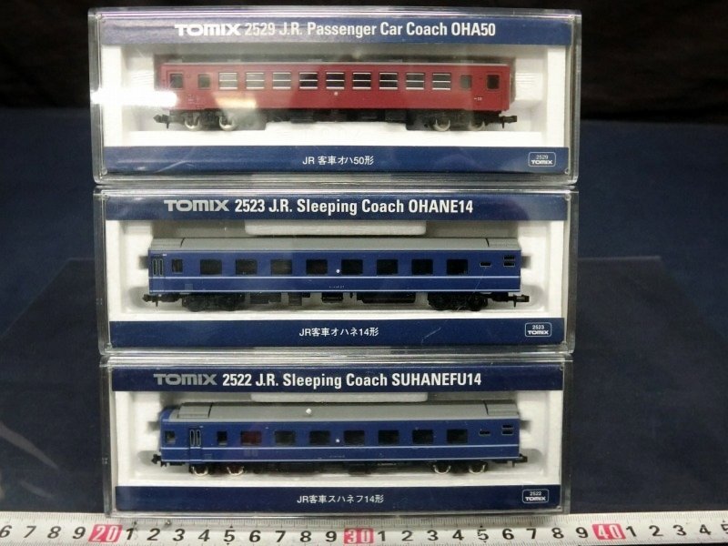 【傷や汚れあり】L0179 TOMIX 2522 スハネフ14 2529 オハ50 2523 オハネ14 国鉄 3点 客車 鉄道模型 Nゲージ ...
