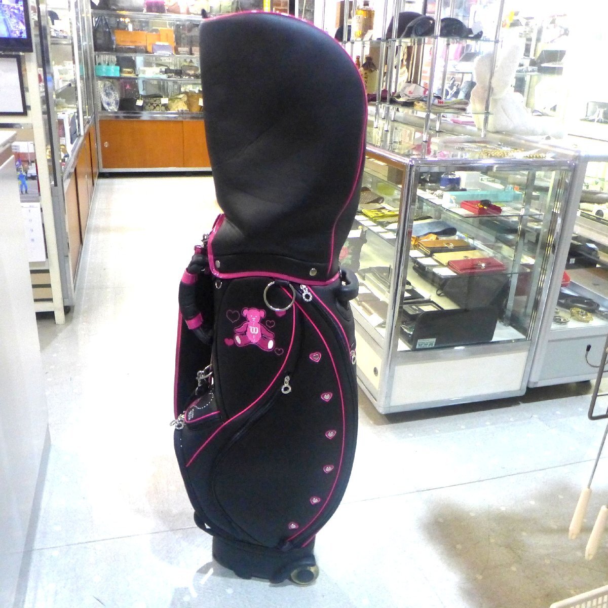 【目立った傷や汚れなし】1213 美品 WILSON BEAR ウィルソンベア キャディバッグ 6分割 ブラック ゴルフバッグ 黒 ピンク ...