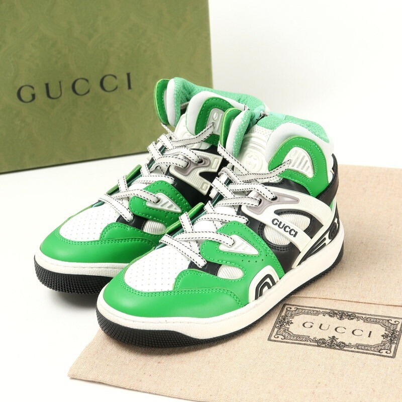 【未使用】SGR0632*未使用《GUCCI グッチ》キッズ Size28 Basket バスケット サイドジップ ハイカットスニーカー シューズ 靴 グリーン/ホワイト/黒系の落札情報詳細 ...