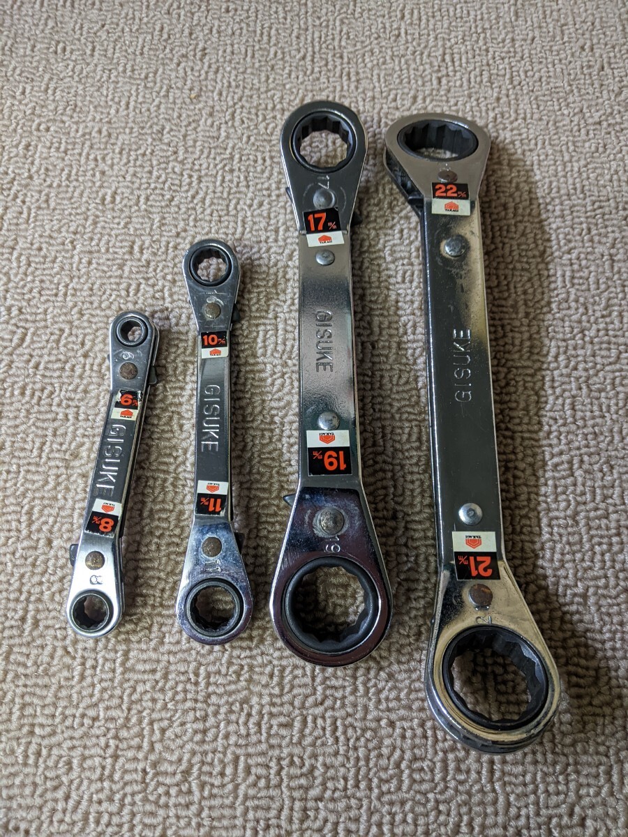 【やや傷や汚れあり】高儀 GISUKE ラチェットレンチ 8×6mm 10×11mm 17×19mm 21×22mm 4点セット 板ラチェットの落札情報詳細 - Yahoo!オークション落札 ...