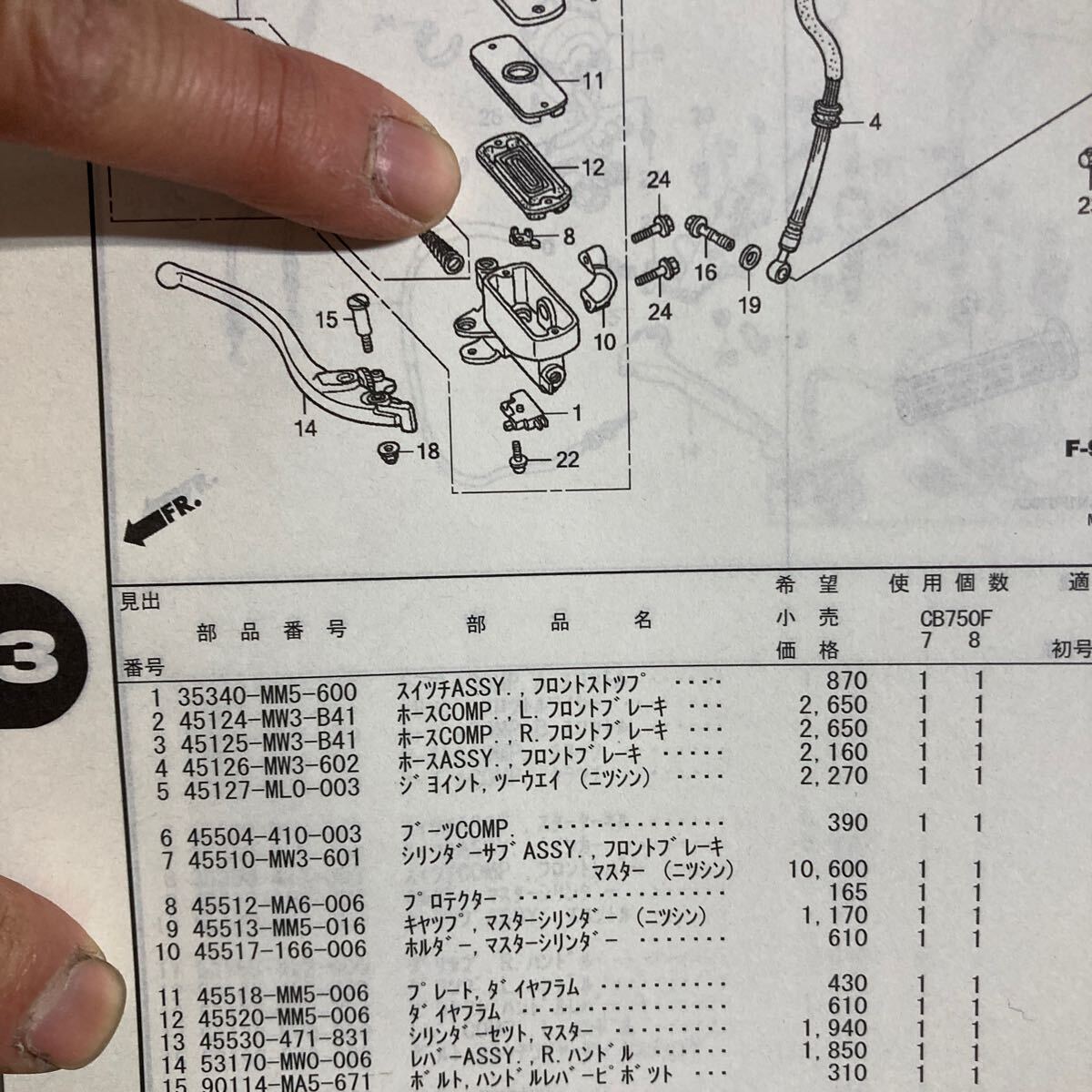 【未使用】ダイヤフラム 45520-MM5-006 マスタシリンダ ブレーキ CB400 CB750 CB1300 マグナ250 シャドウ ...