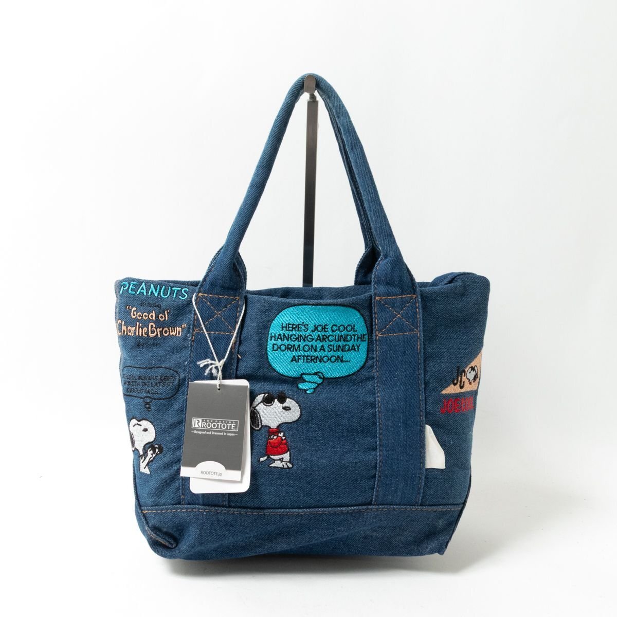 【未使用】タグ付き ROOTOTE PEANUTS ルートート ピーナッツ スヌーピー デニムハンドバッグ ミニ 手提げカバン インディゴ ...