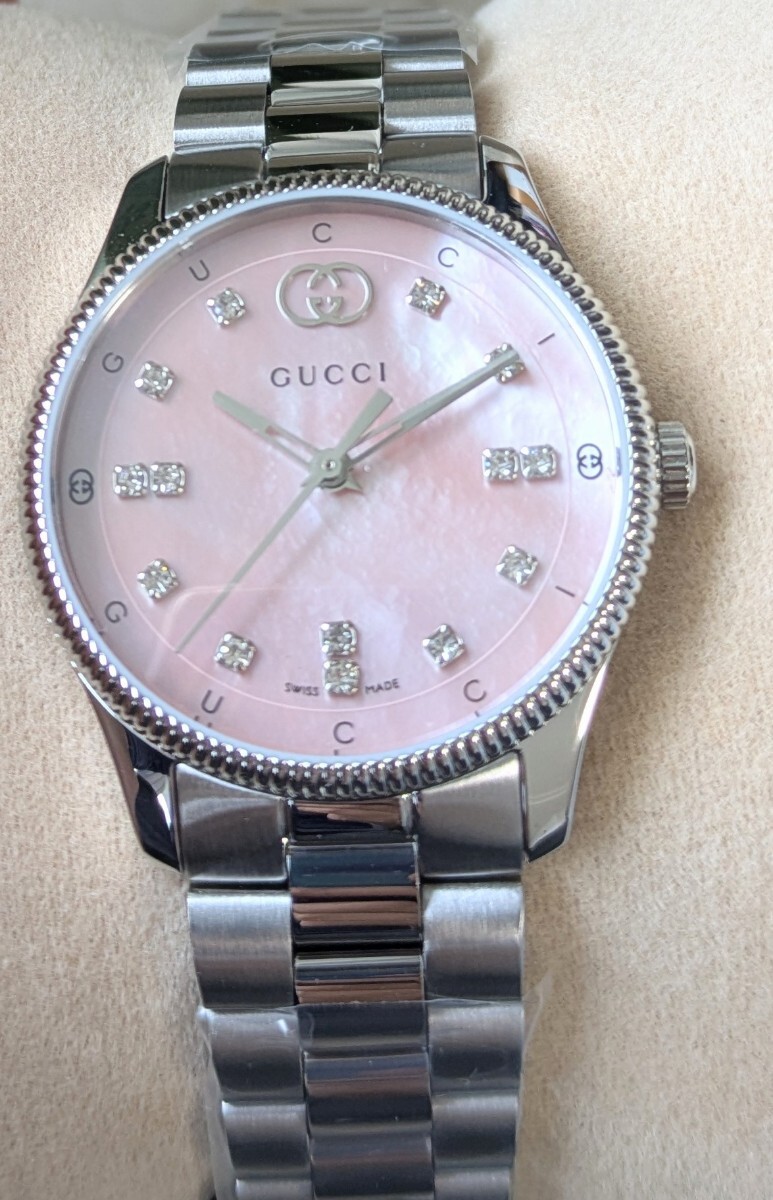 【未使用】新品未使用 GUCCI GTimeless 30ミリ 腕時計 ピンクシェル ダイヤ YA1265062 女性用 グッチ マザーオブ ...
