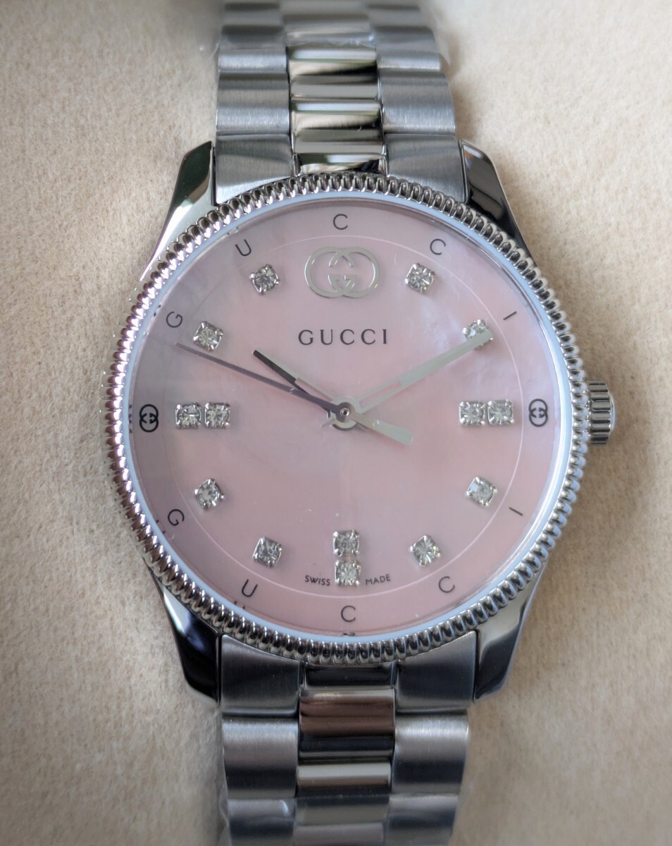 【未使用】新品未使用 GUCCI GTimeless 30ミリ 腕時計 ピンクシェル ダイヤ YA1265062 女性用 グッチ マザーオブ ...