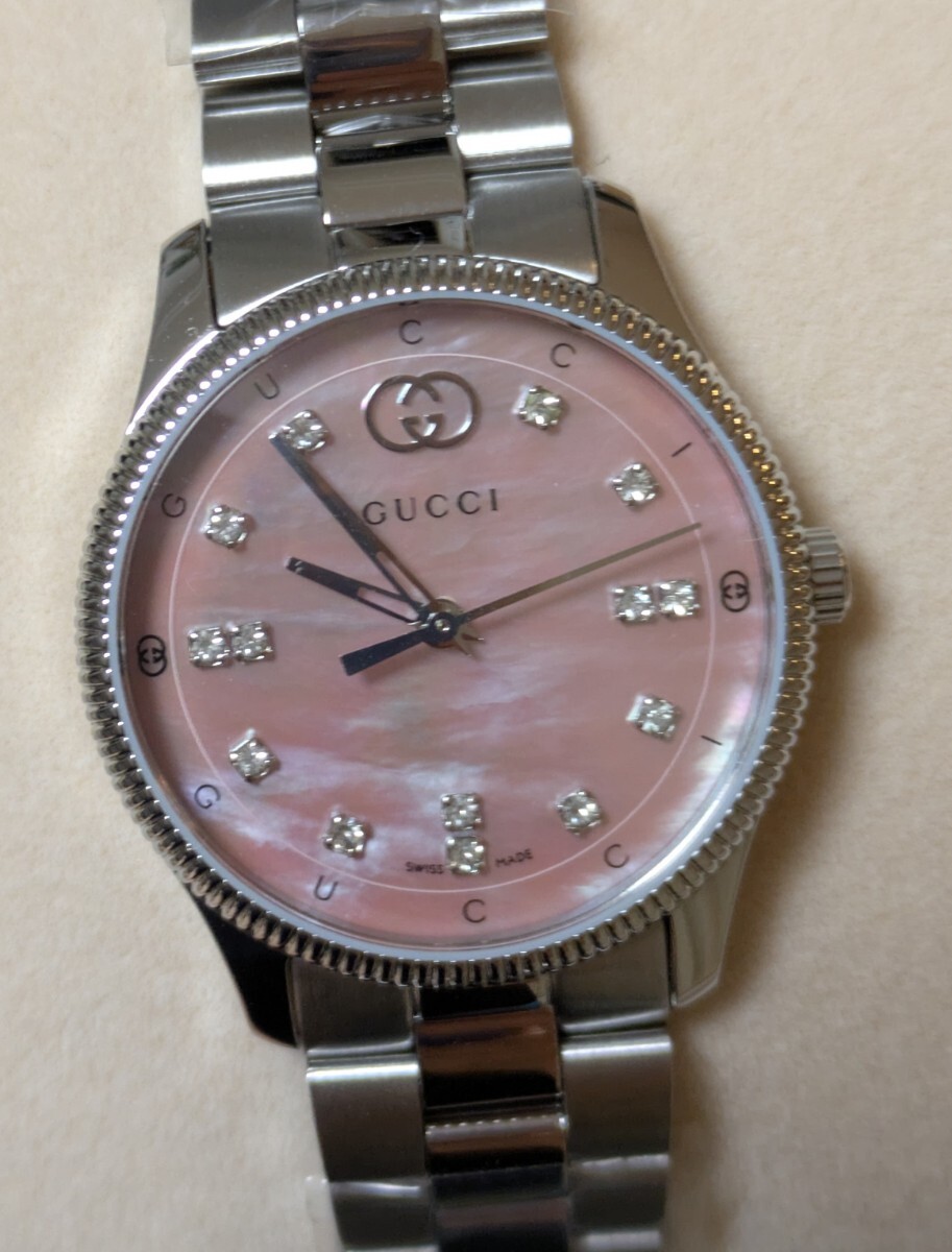 【未使用】新品未使用 GUCCI GTimeless 30ミリ 腕時計 ピンクシェル ダイヤ YA1265062 女性用 グッチ マザーオブ ...
