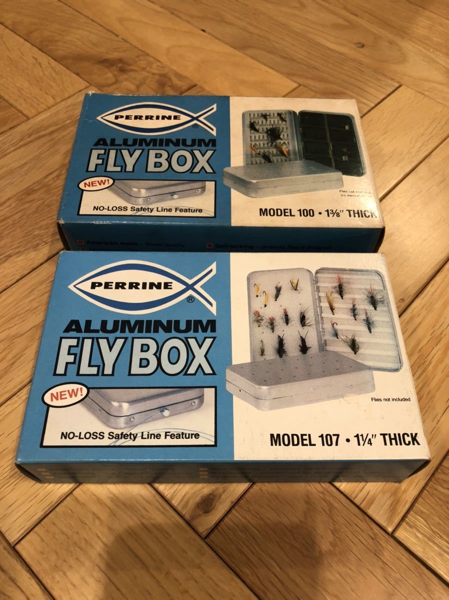 Fly Box PERRINE #100 #107 set with Box USED パーリン フライボックス セット Made In ...