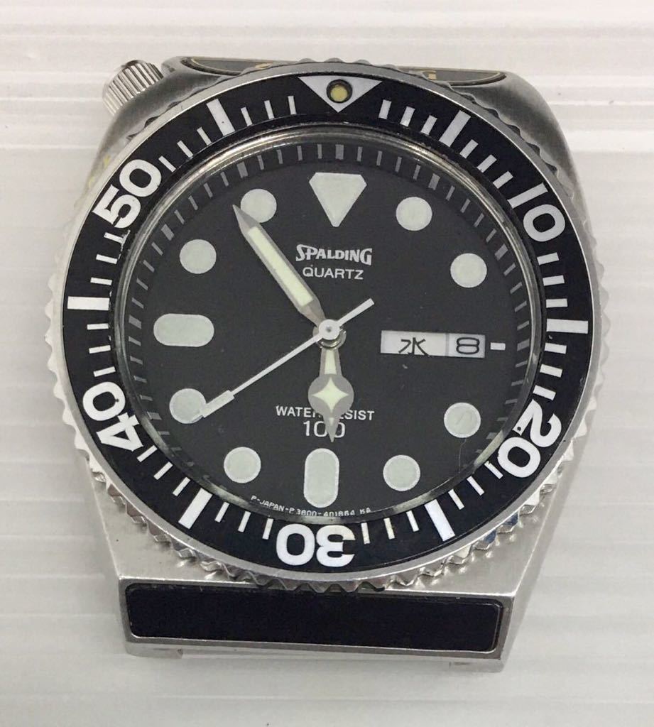 6e6 必見！ 中古 動作品 CITIZEN シチズン SPALDING スポルディング デイデイト ダイバー 黒文字盤 3800 ...