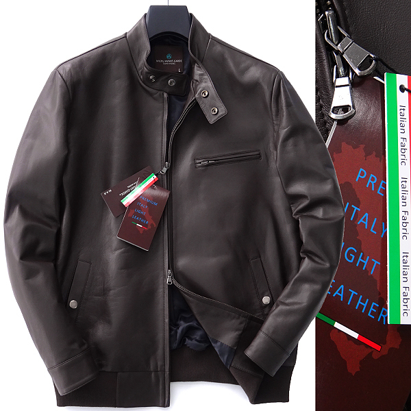 【新品】新品 7.4万 ミエル PREMIUM イタリーラムレザー ライダース ブルゾン LL 茶 【J47122】 MIERU AVANT ...