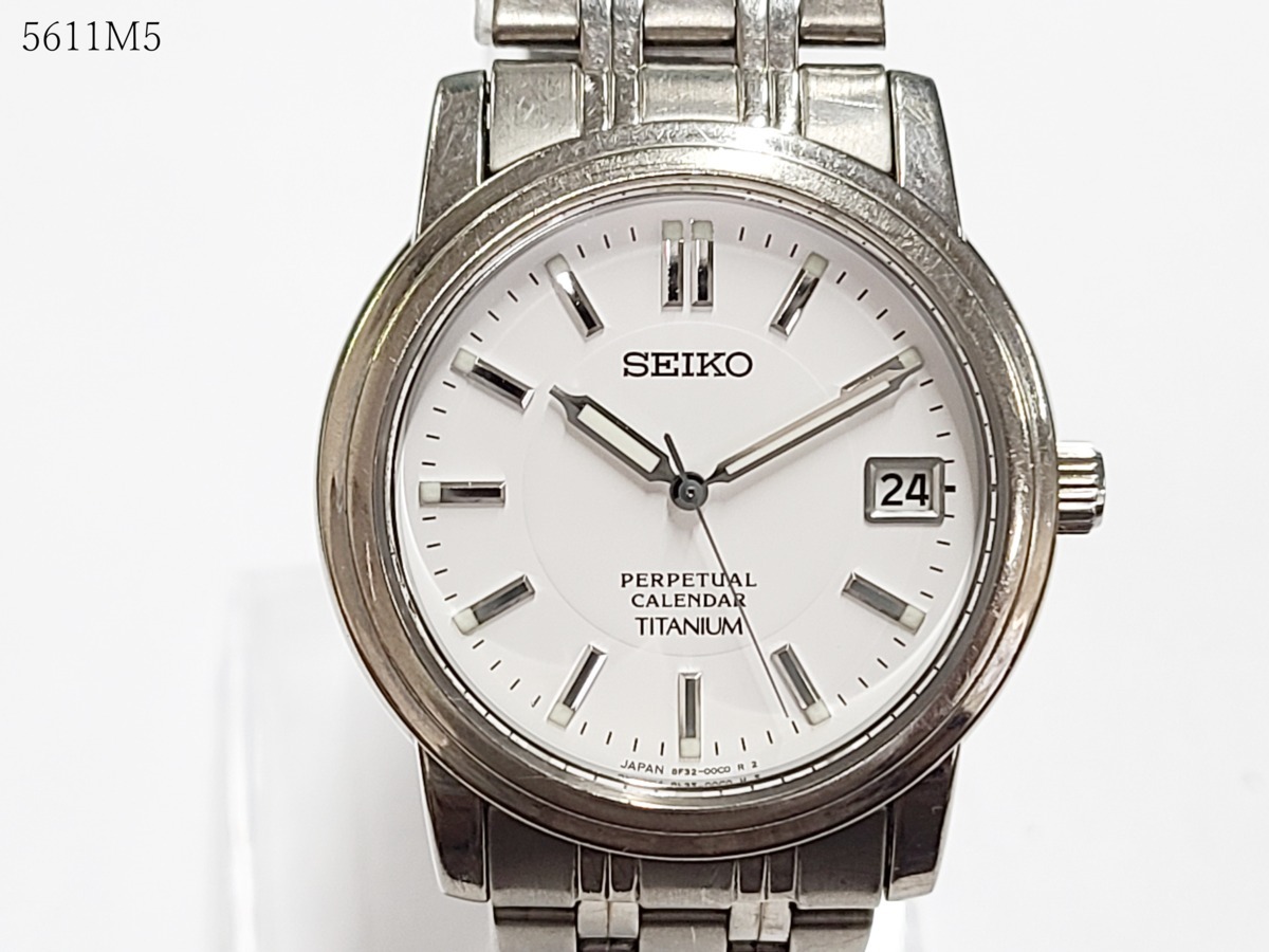 ★SEIKO セイコー PERPETUAL CALENDAR パーペチュアルカレンダー TITANIUM チタン 8F32-00A0 クォーツ 3針 デイト メンズ 腕時計 5311M5-33 ...