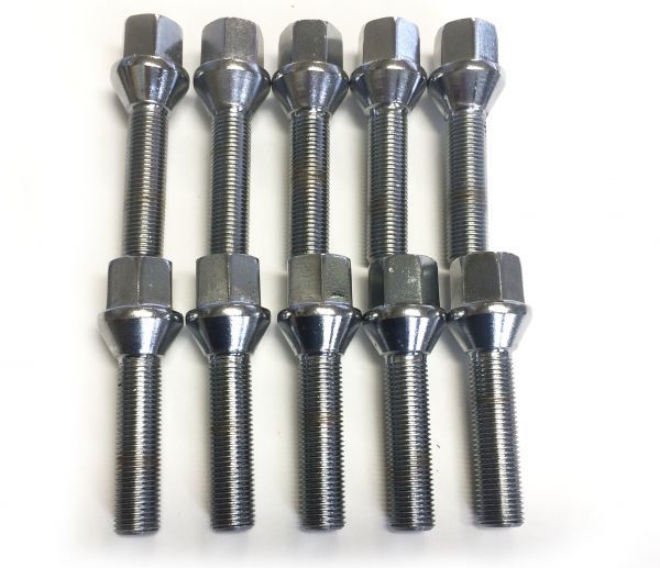 【未使用】10本 メッキボルト テーパー M12 x P1.5 首下40mm BMW E82 E87 E36 E46 E90 E92 E93 Z3 Z4 E12 E28 E34 E39 E60 ...