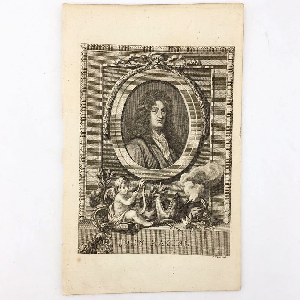 【やや傷や汚れあり】【銅版画】 ジャン・ラシーヌの肖像 Joseph Collyer 1770年代 イギリス The Copper Plate ...