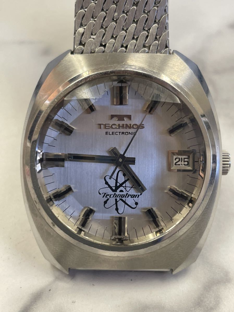 【やや傷や汚れあり】6.美品・稼働品・TECHNOS テクノス 腕時計 テクノトロン Technotronラウンド デイト ELECTRONIC クォーツ メンズ 純正ベルト//SUPI50 ...