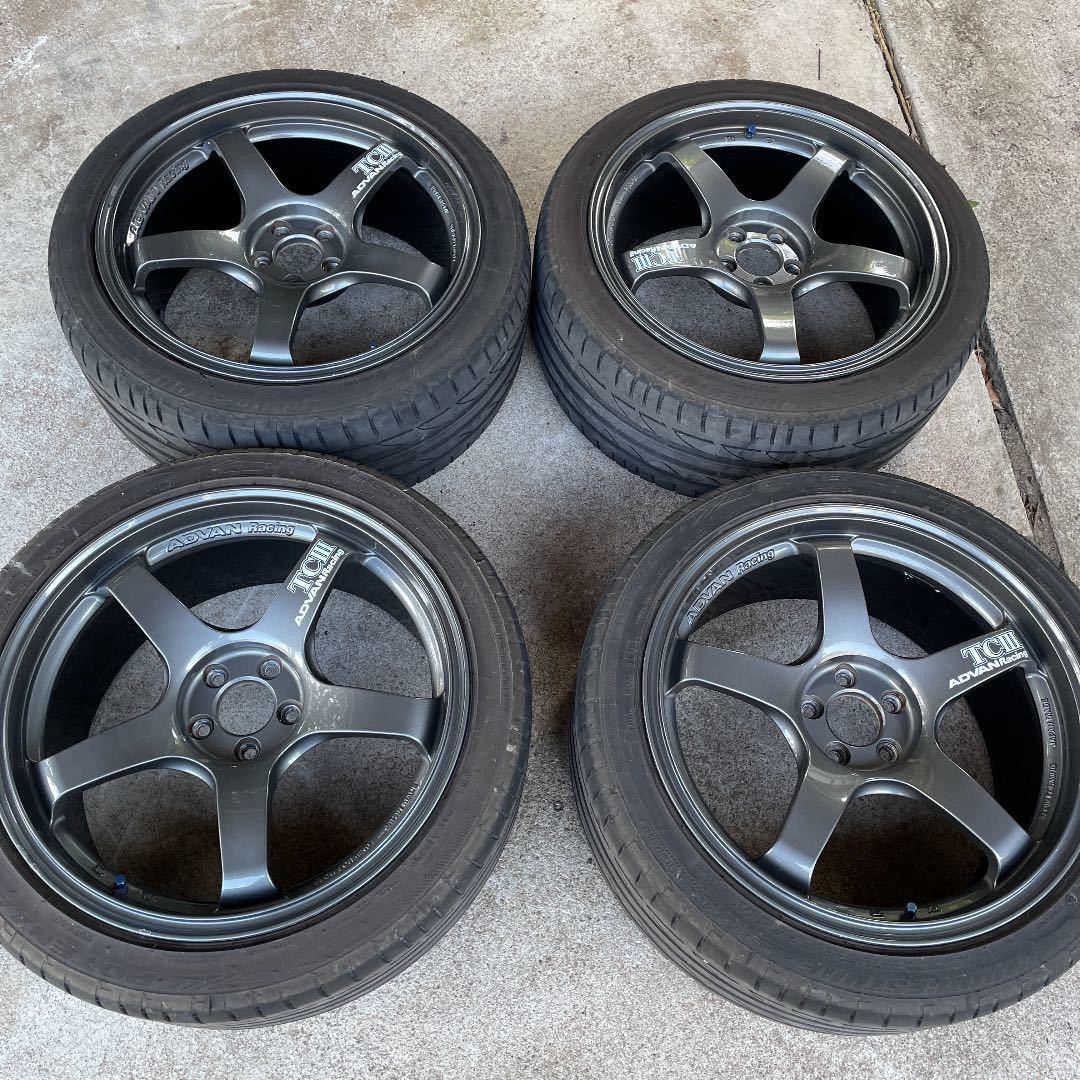 【やや傷や汚れあり】ヨコハマADVANホイールタイヤセットTCⅢ TC3 18インチ8.5j+45 PCD100ブリジストン ポテンザs001 ...