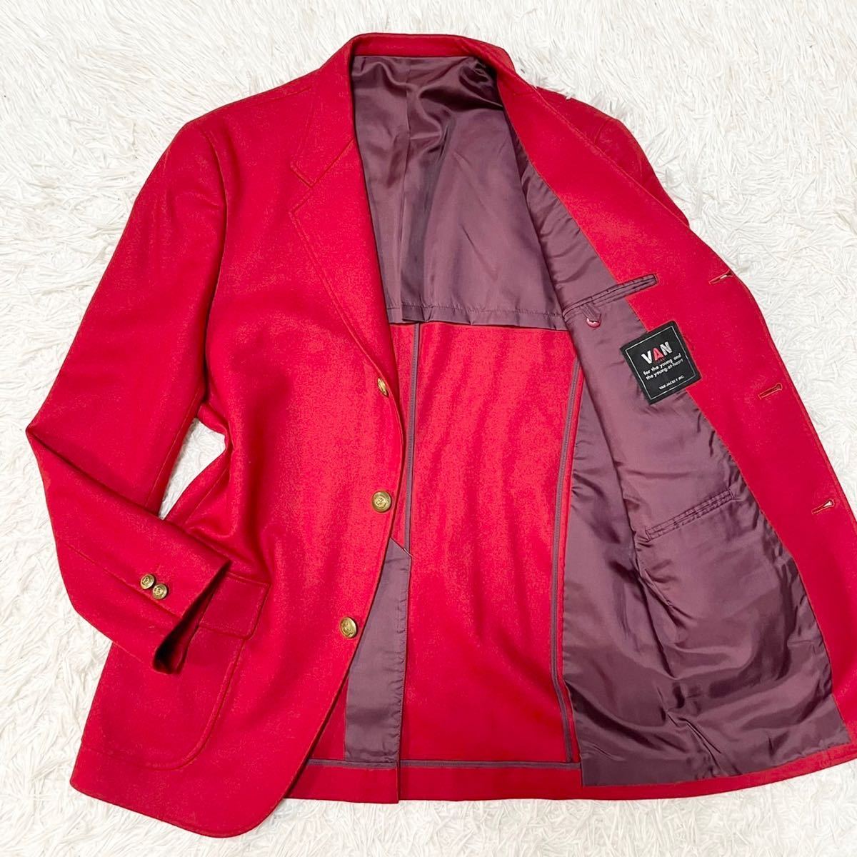【未使用に近い】1円〜 極美品 VAN Jacket ヴァンヂャケット ロゴ金ボタン 3B ウール ブレザー テーラードジャケット A-6 Lサイズ相当 レッド 赤 メンズの落札情報詳細 ...