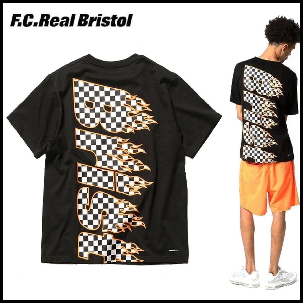 【やや傷や汚れあり】FCRB F.C.Real Bristol ブリストル 19SS BIG LOGO POCKET TEE ビッグ ロゴ ワッペン チェック ファイヤー ポケット Tシャツ ...