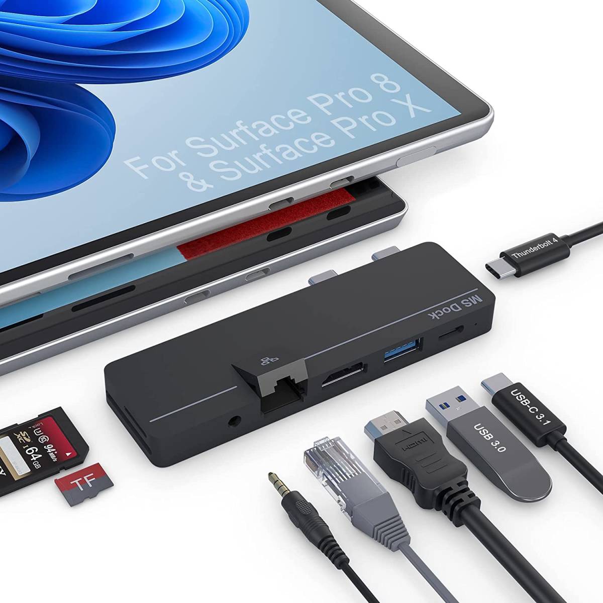 【未使用】Surface Pro8 USBハブ Thunerbolt4 USBC ディスプレイ 40Gbpasデータ PD充電 4KHDMI ...