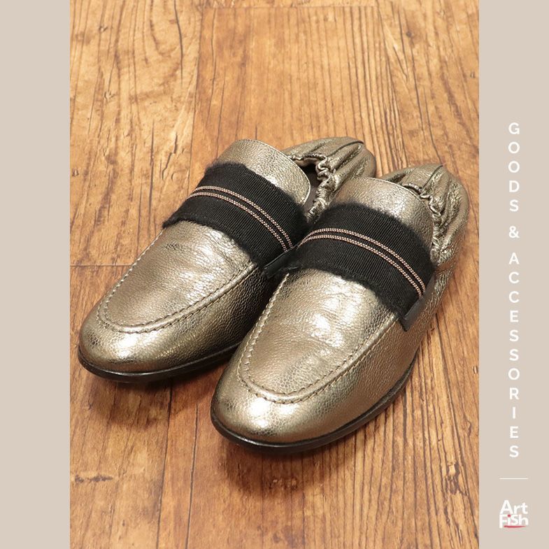 【未使用】1円/BRUNELLO CUCINELLI/38(25cm)/レザー ローファー バブーシュ イタリア製 2WAY 本革 ブルネロ ...