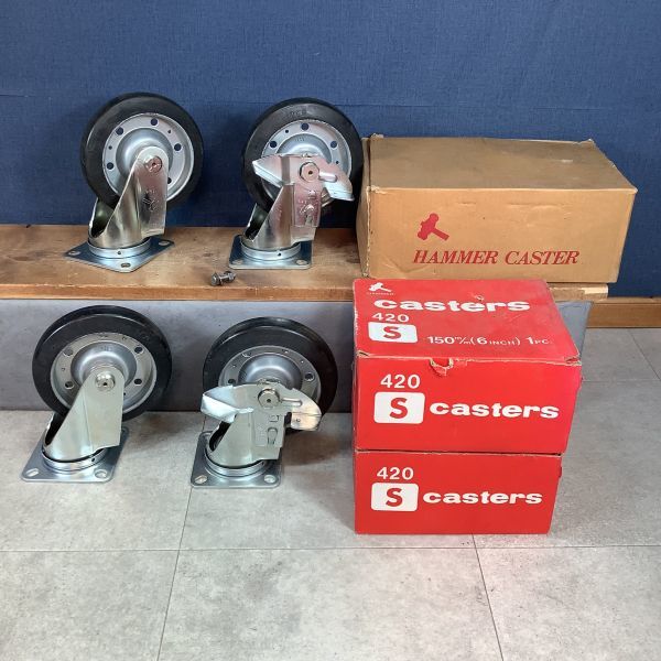 【やや傷や汚れあり】L3004 台車 キャスター HAMMER CASTERS 旋回式ゴム車輪 150 x 40 4点セット まとめの落札情報詳細 - ヤフオク落札価格情報 オークフリー