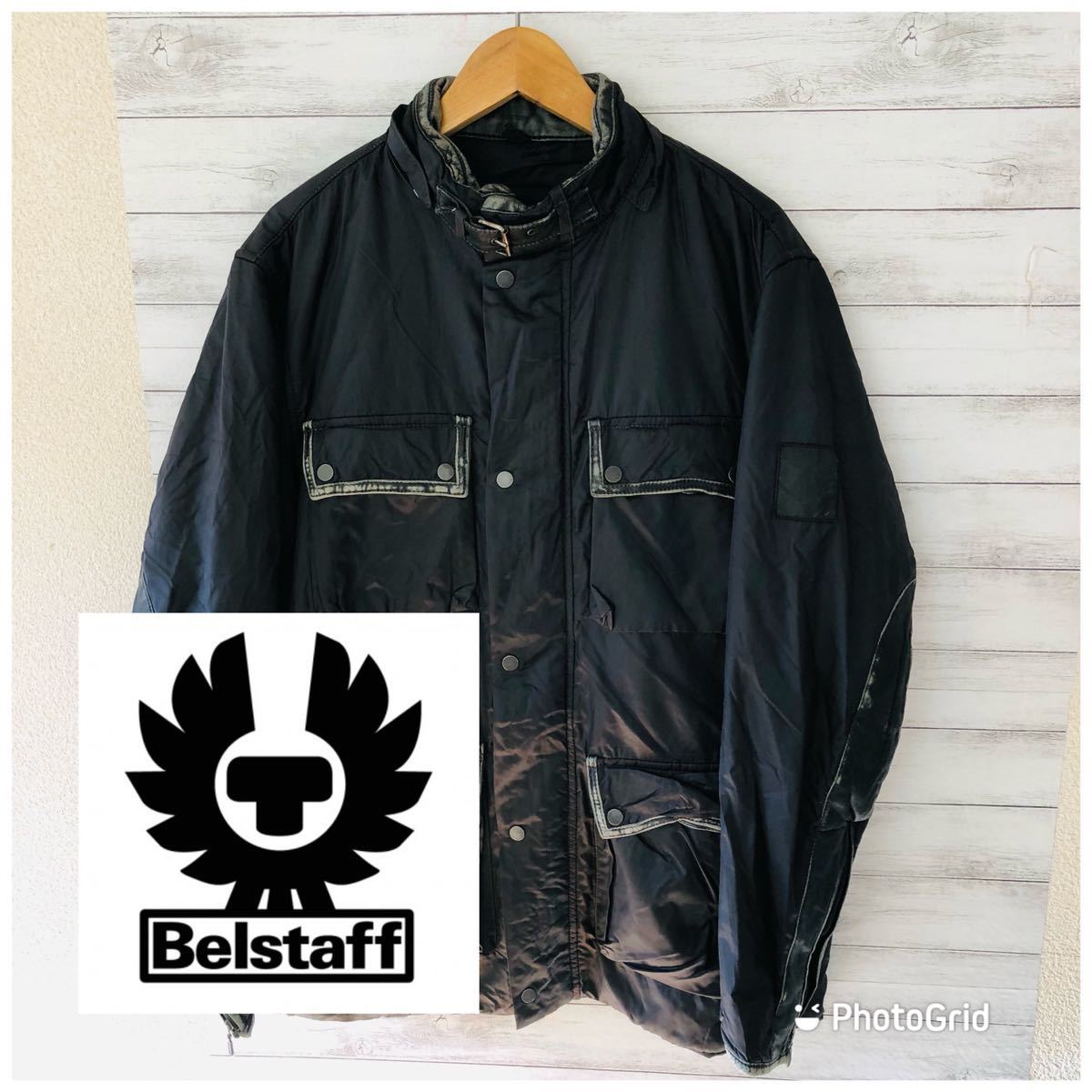 【傷や汚れあり】ベルスタッフ Belstaff L ナイロン 中綿 レザー使い ライダースジャケット ブラックの落札情報詳細 - ヤフオク落札価格検索 オークフリー