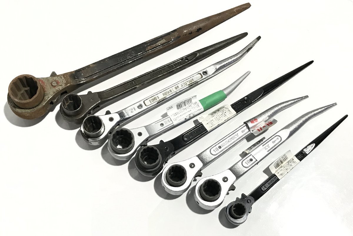 【目立った傷や汚れなし】 8本セット 5本未使用 MCC SUPER TOOL TOP SUNKEY 両口ラチェットレンチ シノ付き 32mm ...