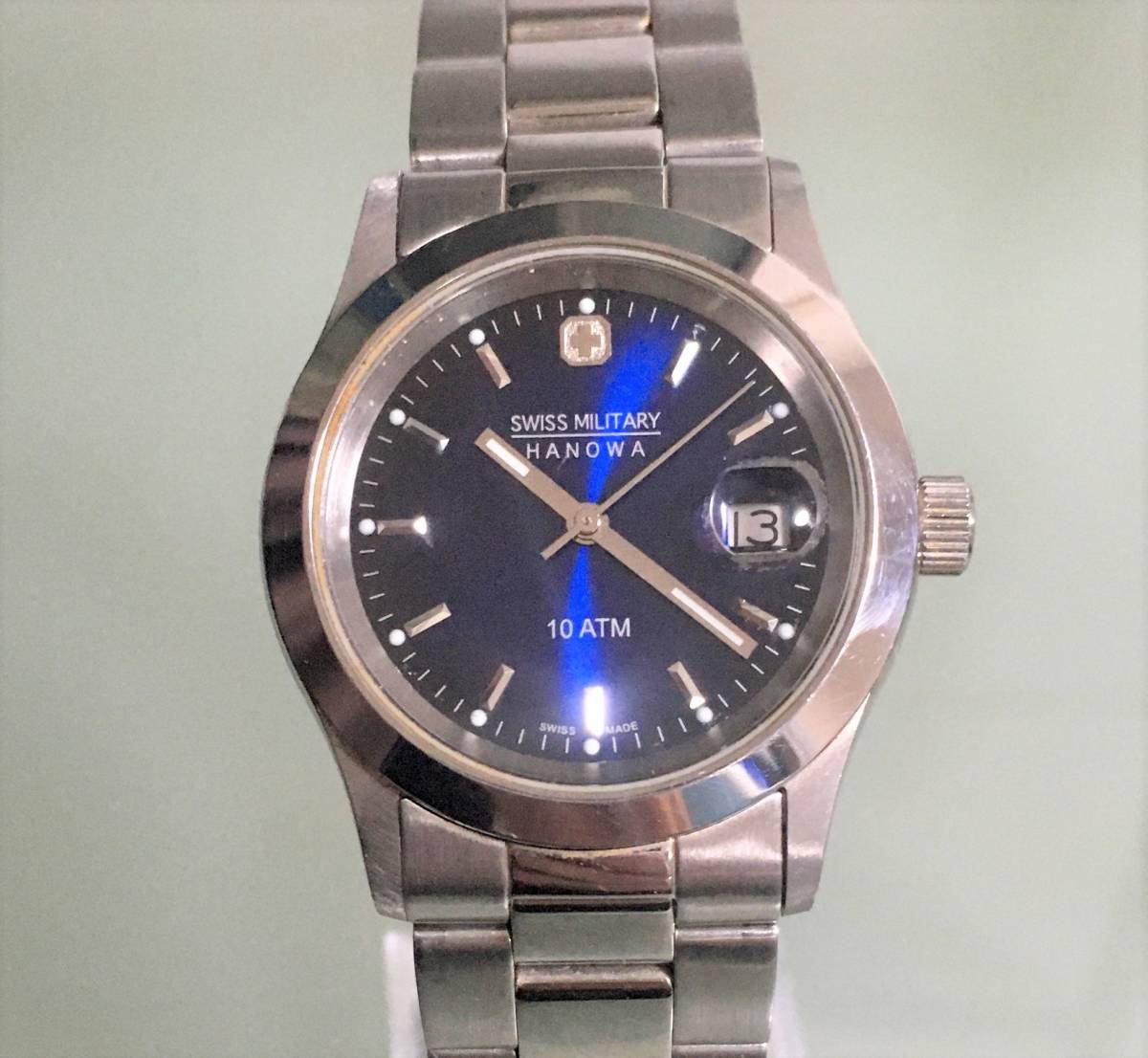 【傷や汚れあり】★稼動品★SWISS MILITARY スイスミリタリー/HANOWA★ロイヤルブルー文字盤★クォーツ★6-5023★メンズ腕 ...