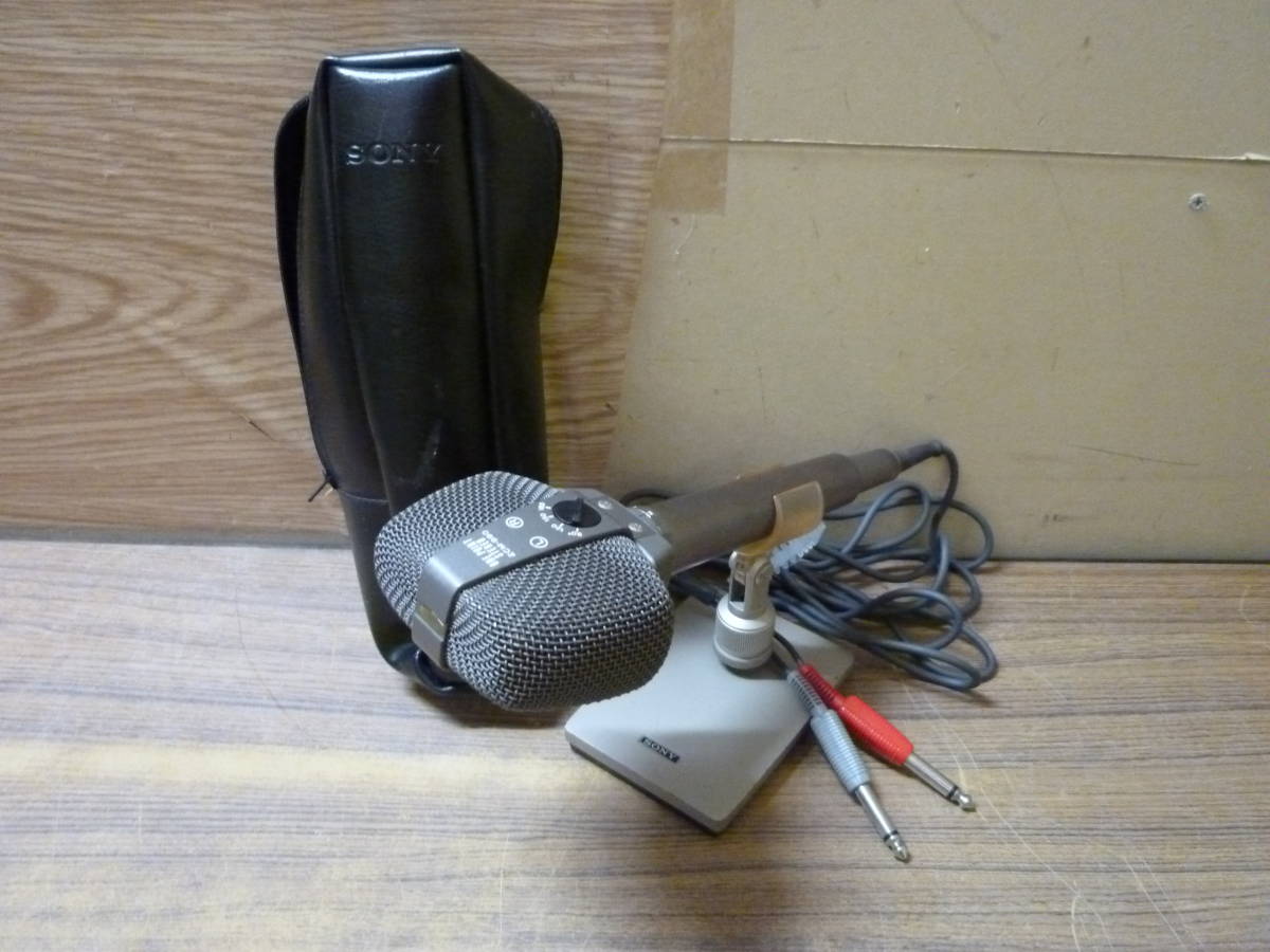 【傷や汚れあり】CC512 SONY ECM-990 ワンポイントステレオ コンデンサーマイク マイクスタンド、ソフトケース付き 動作未確認 ...