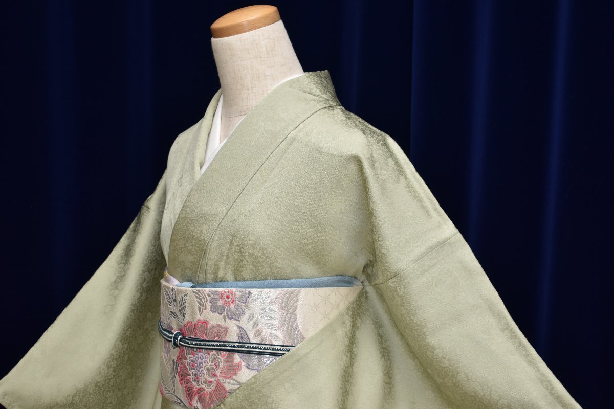 【目立った傷や汚れなし】★着物10★ 1円 逸品!! 麻 着物 縮み 夏物 縞 ストライプ 単衣 身丈156cm 裄66.5cm [同梱可 ...