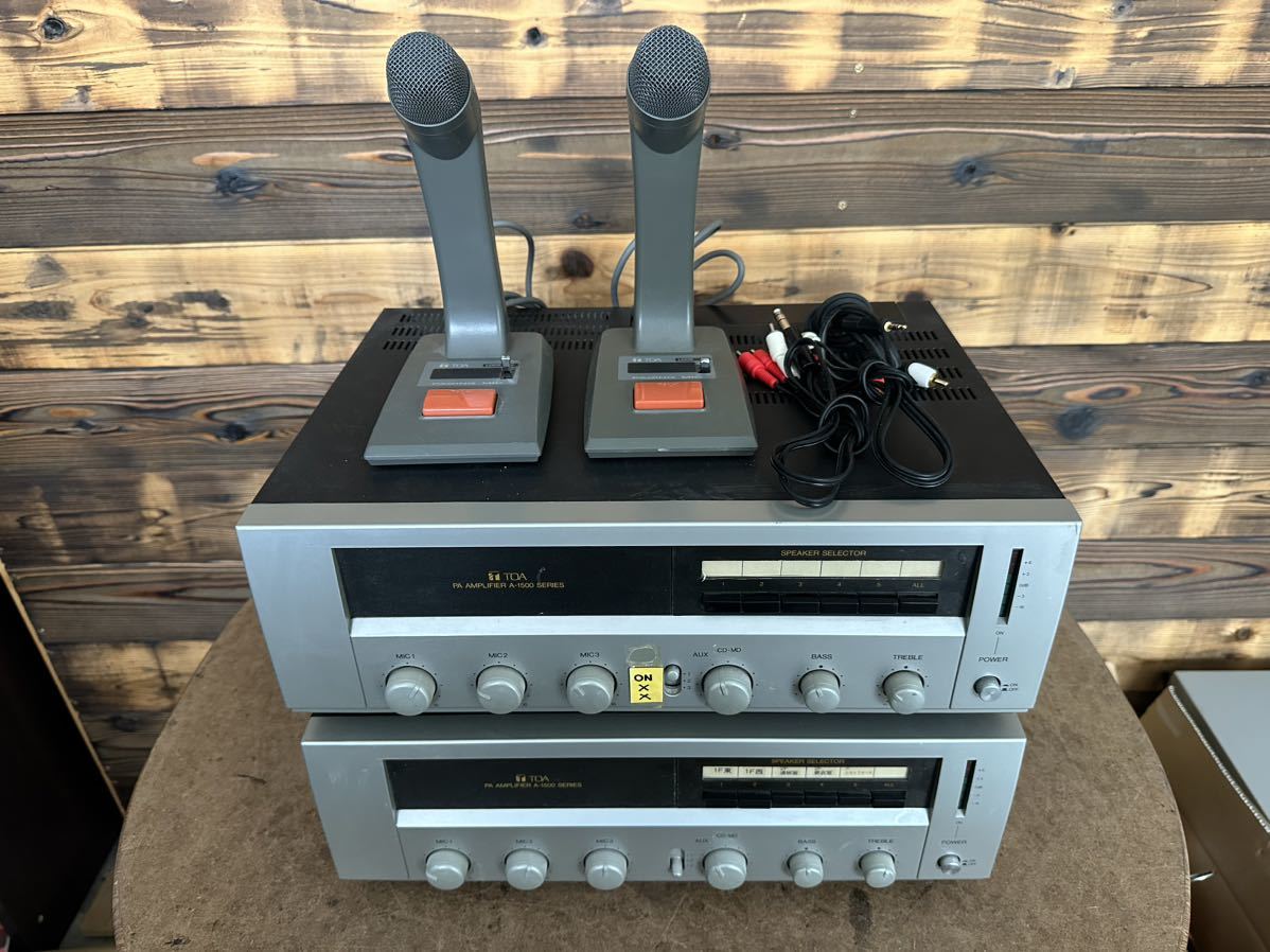 【やや傷や汚れあり】TOA トア PAアンプ ミキサーアンプ A-1500 マイク付き PAGING MIC PM-660D 2セット 通電 ...