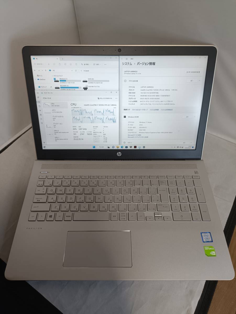 【目立った傷や汚れなし】【1円～売り切り！】HP Pavilion Laptop Model 15-cc144TX (第8世代i7 ...
