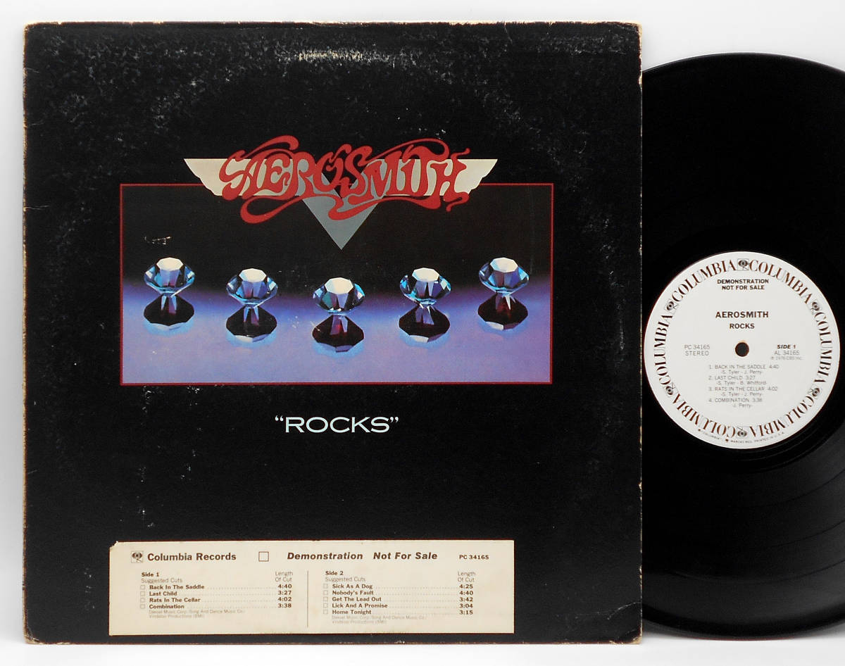 【やや傷や汚れあり】★US ORIG 白プロモ LP★AEROSMITH/Rocks 1976年 初回エンボスカバー 重厚音 最高傑作 ...