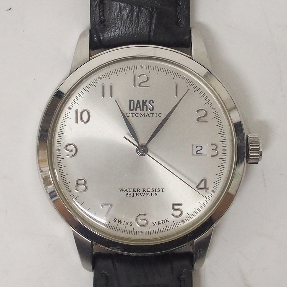 【やや傷や汚れあり】f002 Z1 ダックス DAKS DQ00-C0 メンズ腕時計 自動巻き オートマチック 25石 デイト シルバー文字盤 稼働品 宅急便コンパクトの落札情報詳細 ...