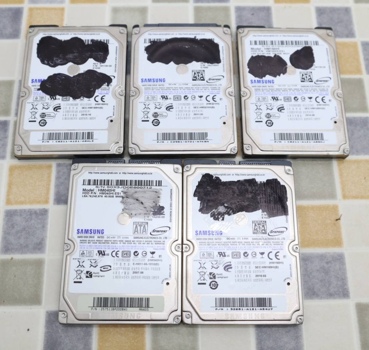 【目立った傷や汚れなし】∨5枚セット 320/160/40GB フォーマット済｜2.5インチ ハードディスク｜SAMSUNG サムスン ...