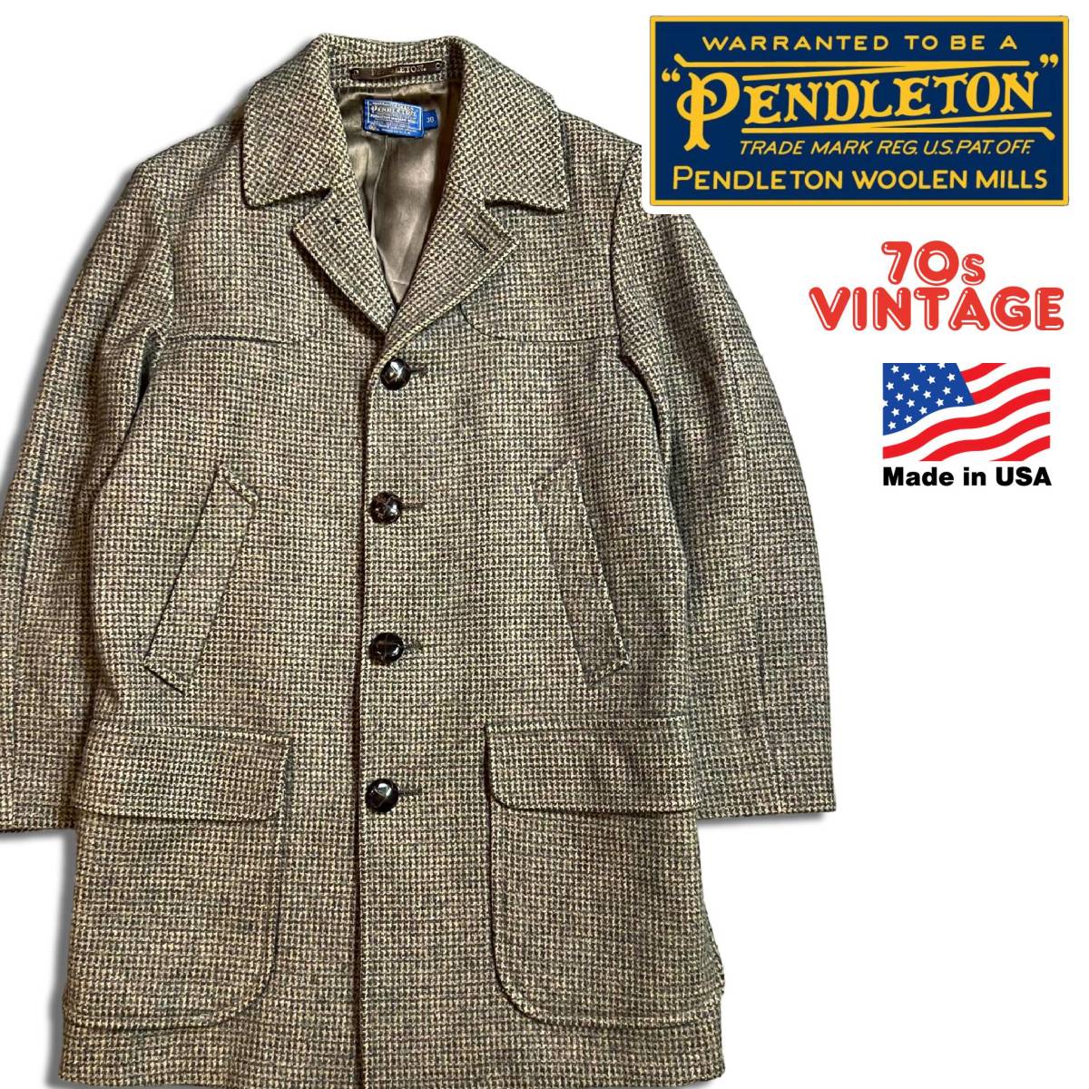 【目立った傷や汚れなし】70s USA製 ペンドルトン ツイードコート 38 M PENDLETON ハンティングコート ランチコート ウールコート ガンパッド ガンクラブチェックの落札情報 ...