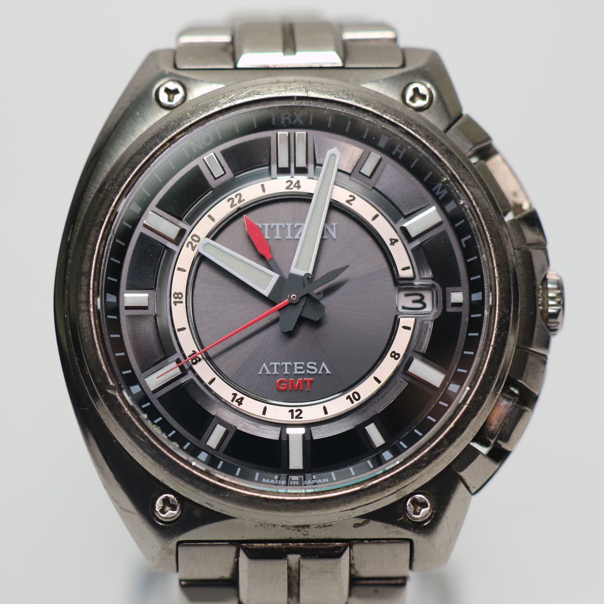 【傷や汚れあり】12) 【CITIZEN】シチズン『アテッサ GMT』H117-T014178 メンズ ソーラー電波クォーツの落札情報詳細 ...