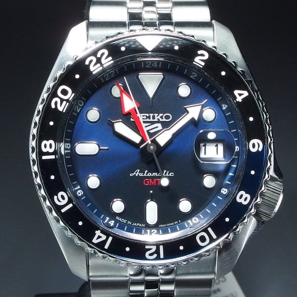 【未使用】 新品/超美品 SEIKO セイコー GMT SBSC003 4R34-00A0 ブルー 自動巻き シースルーバック 回転ベゼル ...