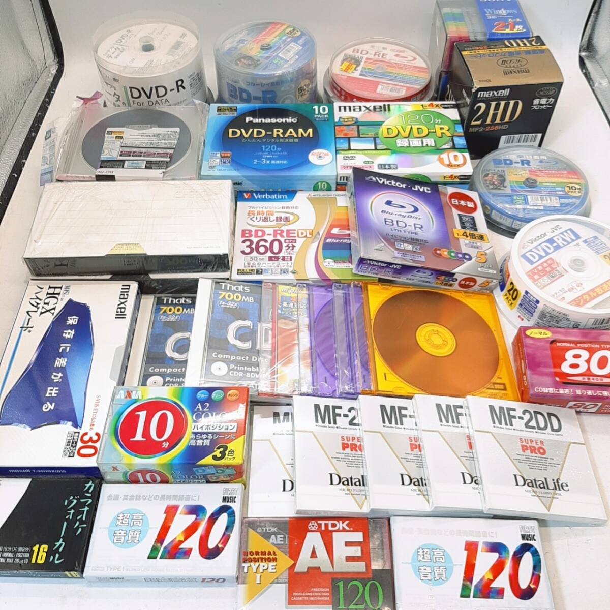 【傷や汚れあり】n48【1円～】 未使用 記録媒体 CD-R DVD-R カセットテープ等 まとめ Panasonic VICTOR 他 動作 ...