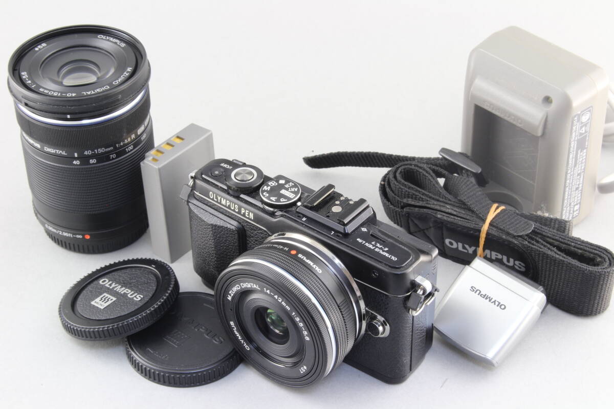 【やや傷や汚れあり】AB (良品) OLYMPUS オリンパス PEN Lite E-PL7 ブラック ダブルズームレンズ 14-42 EZ ...