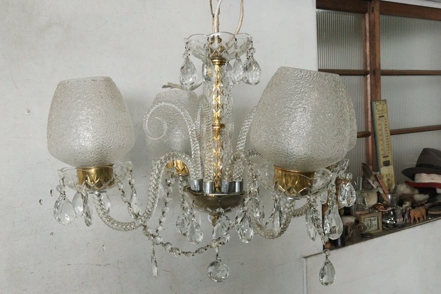 【傷や汚れあり】TB526ガラスシャンデリア 照明 ランプ/ライト/吊下げ照明/クリスタル/レトロ/ガラスシェード/硝子/ペンダントライト/古道具タグボートの落札情報詳細 - ヤフオク落札価格 ...