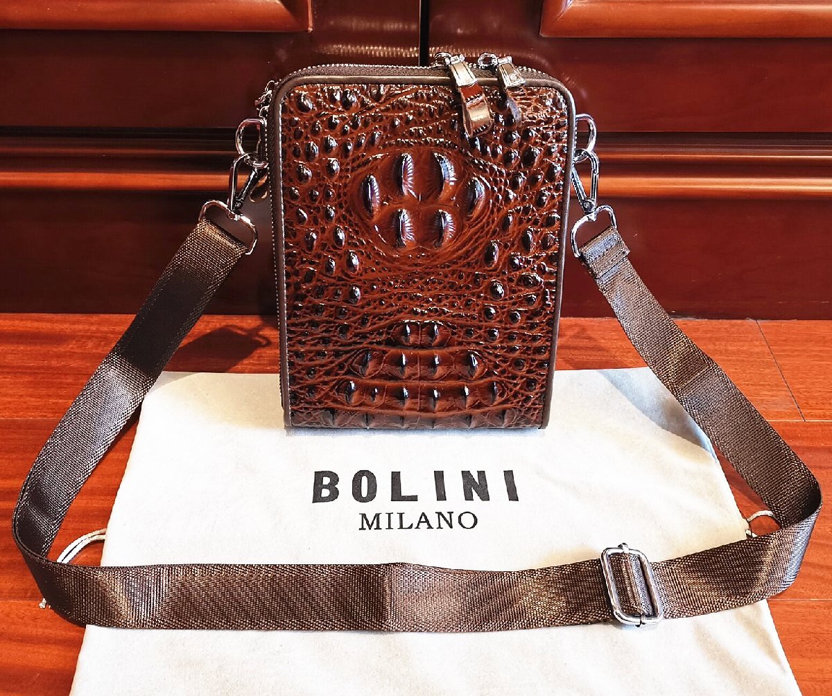 【未使用】逸品*16万 イタリア・ミラノ発*BOLINI/ボリニ・最上級牛革・クロコダイル*ショルダーバッグ/リュックサック・茶色の落札情報 ...