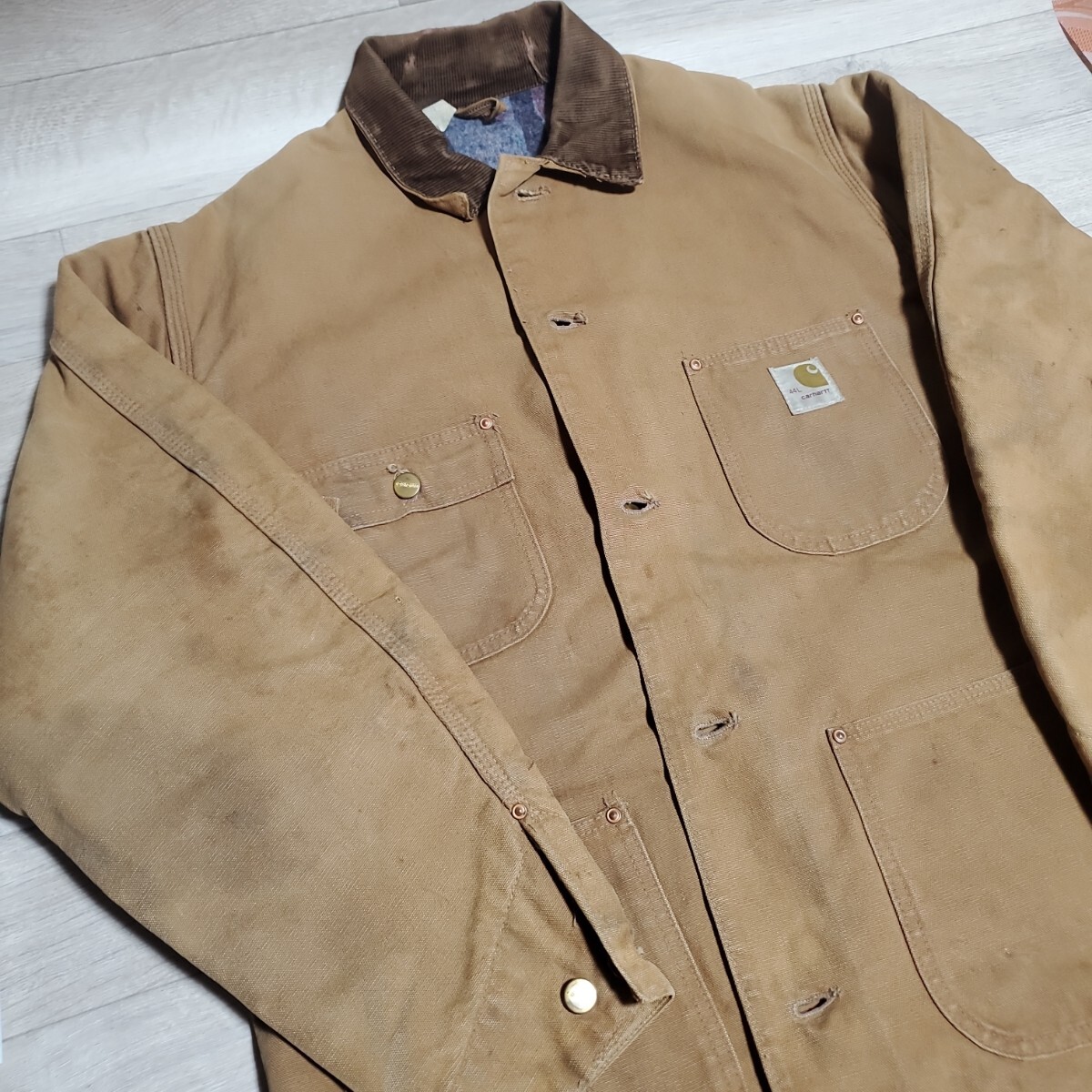 【傷や汚れあり】【希少】70's～Carhartt カーハート ビンテージ ダックジャケット ブランケット プリントタグ USA製 ゴールデンサイズ Lの落札情報詳細 - Yahoo ...