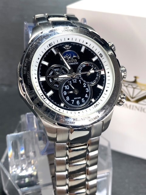 【未使用】新品 正規品 ドミニク DOMINIC 自動巻き 腕時計 サン＆ムーン オートマティック カレンダー 防水 ステンレス ブラック ...