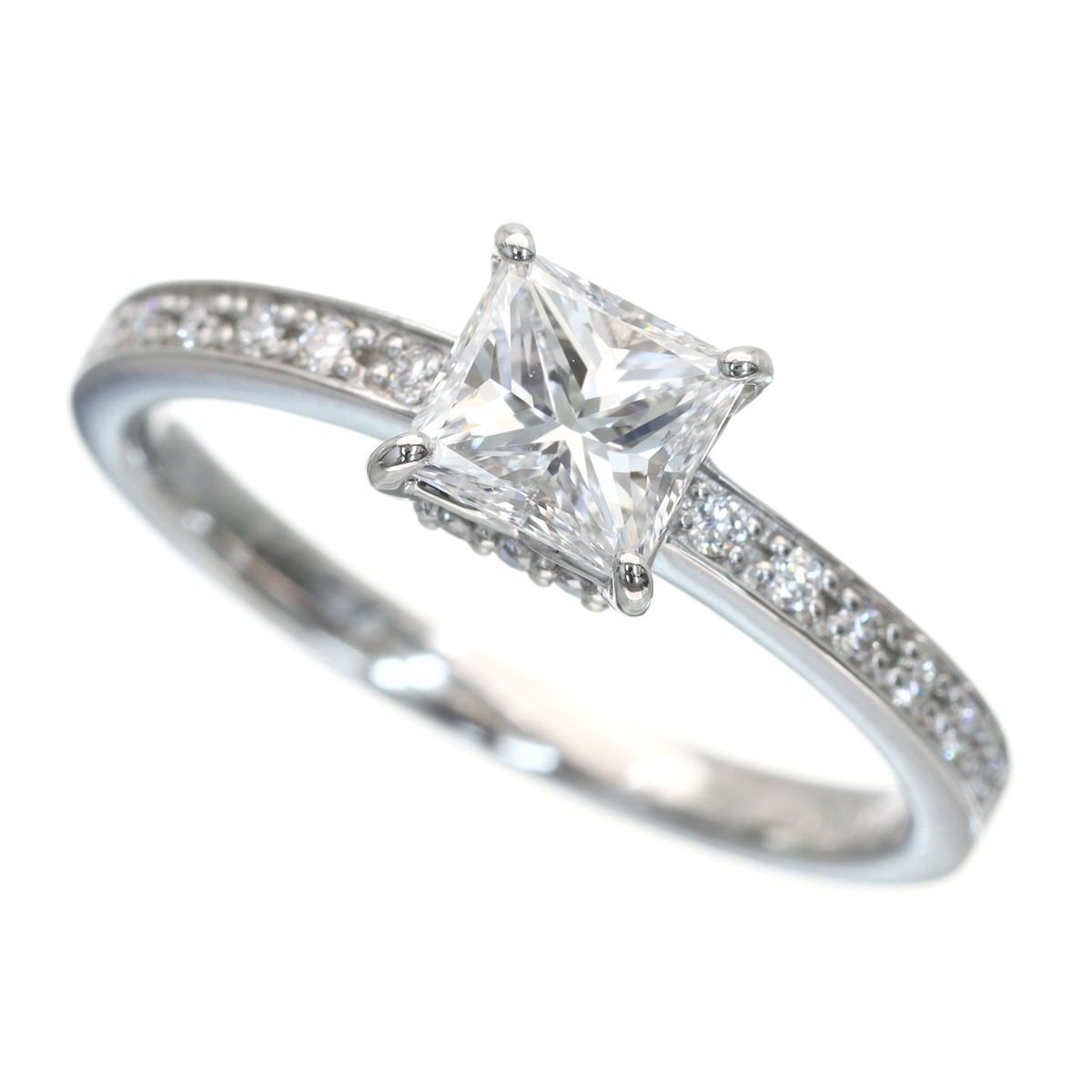 【目立った傷や汚れなし】シンプルに極上の輝きを楽しむ Pt900 ダイヤモンド 0.70ct-D-VVS2 プリンセスカット リング D0.11ct GIA鑑定書 超美品 ★07B54の落札 ...
