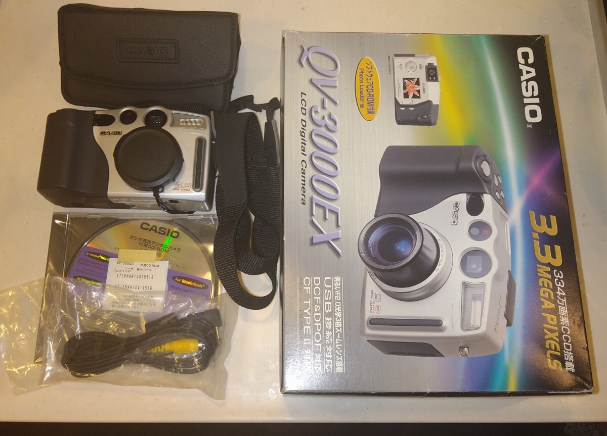 【未使用に近い】未使用/2000年当時物 CASIO デジカメ QV-3000EX LCD Digital Camera 2.0光学3倍ズーム ...