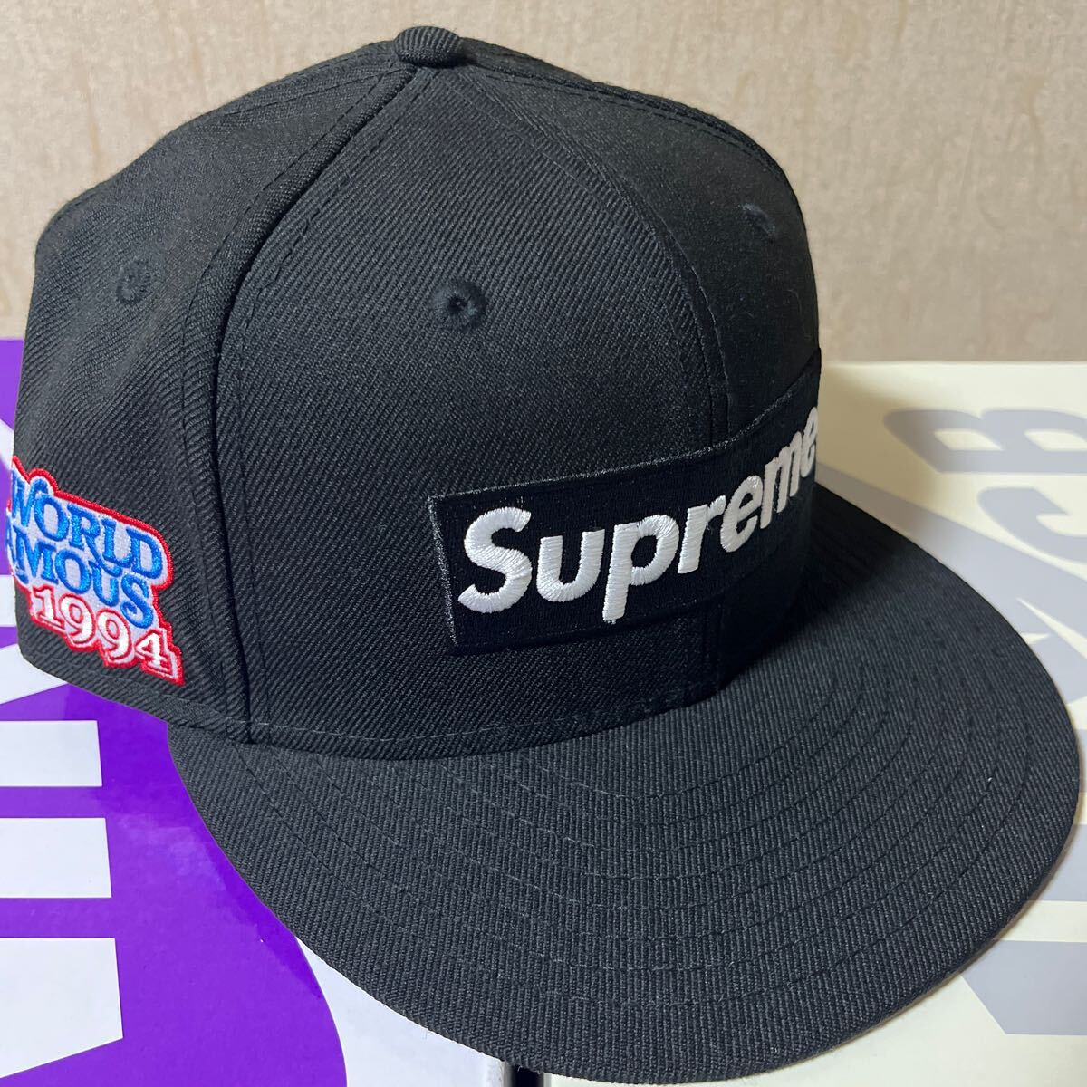 【未使用に近い】シュプリーム ニューエラ ボックスロゴ キャップ ワールドフェイマス ブラック NEW ERA Supreme Box Logo WORLD FAMOUS 7 3/8 58 ...