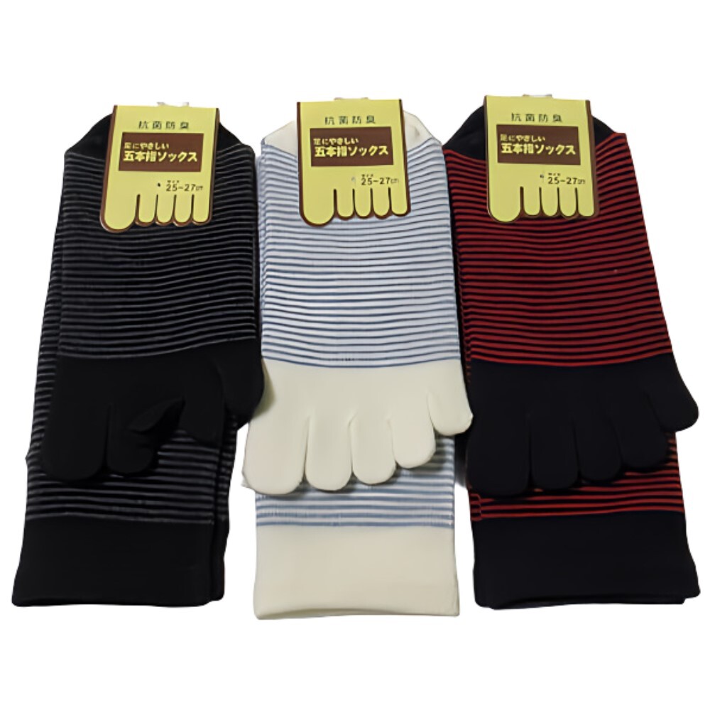 【未使用】size25-27cm 5本指ソックス 3足セット 表糸綿100% 抗菌防臭加工 綿混素材 メンズ カカトつき ボーダーの落札情報詳細 - Yahoo!オークション落札価格検索 オークフリー