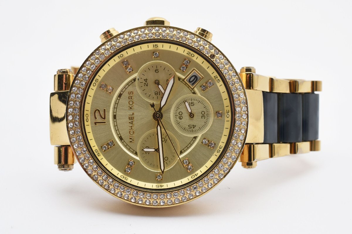 【やや傷や汚れあり】マイケルコース 石付き クロノグラフ デイト ラウンド ゴールド MK6238 クォーツ メンズ 腕時計 ...